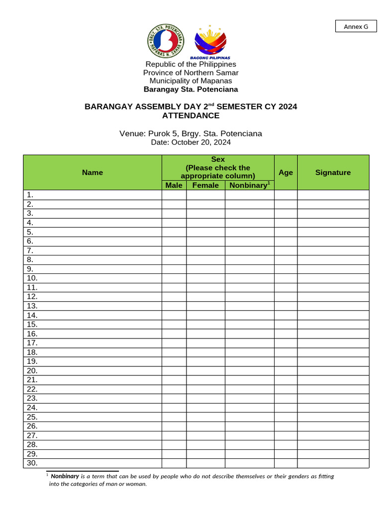 Barangay Assembly Attendance Report | PDF