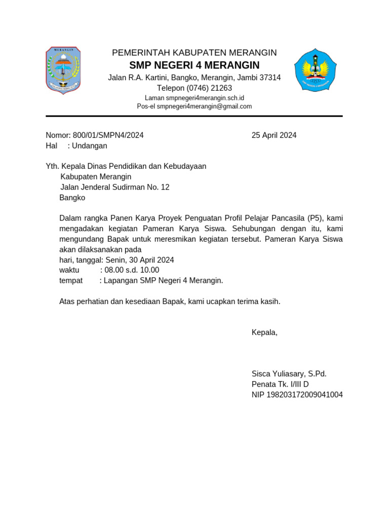 Contoh Surat SMP Negeri 4 Merangin | PDF