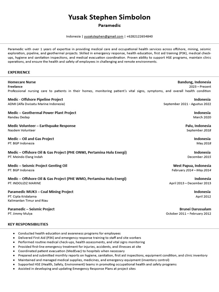 Yusak Stephen Simbolon - CV | PDF | Occupational Safety And Health ...