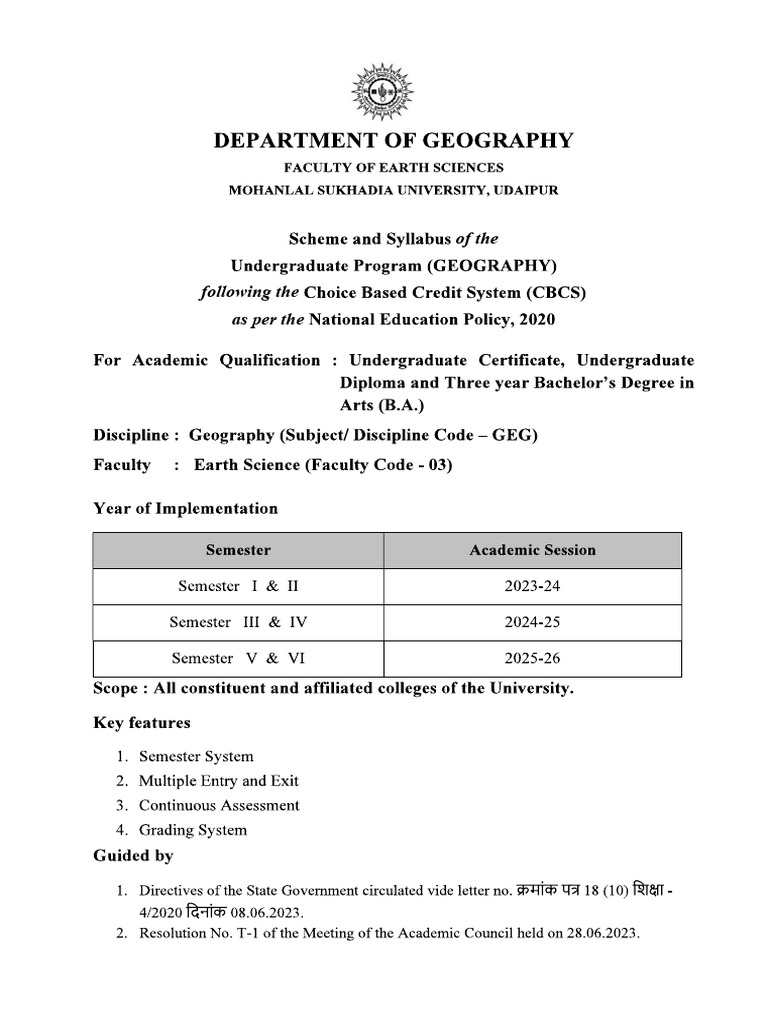 Geography NEP UG Scheme Examination & Other Details | PDF | Course Credit | Geography