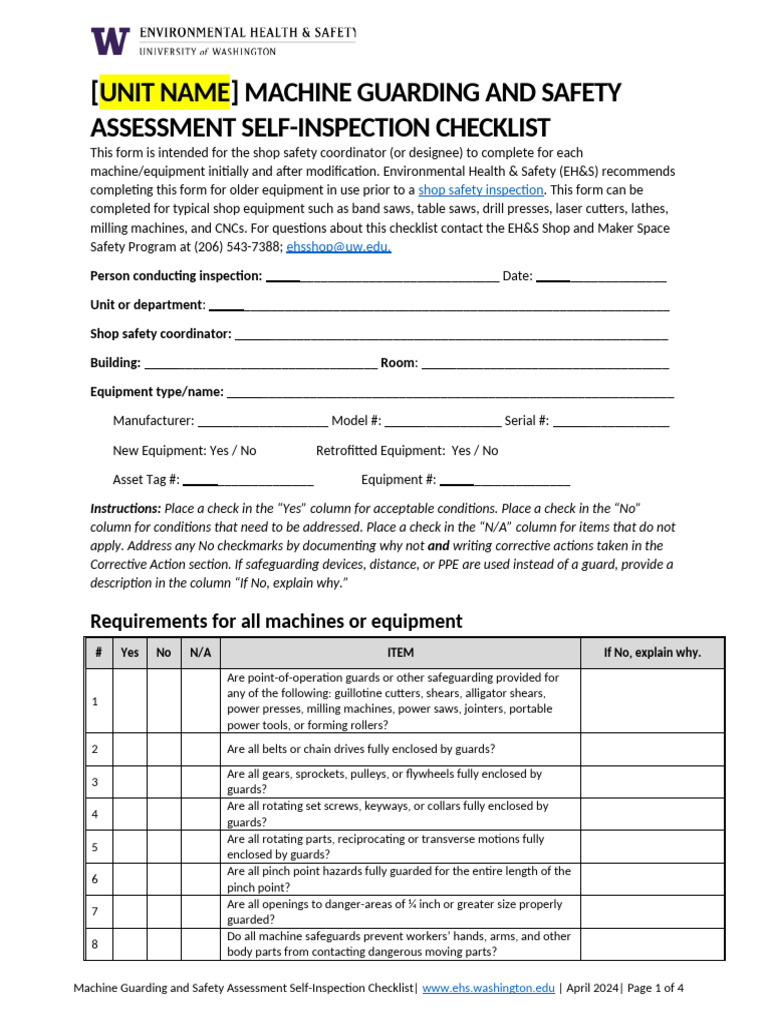 Machine Guarding Checklist | PDF | Occupational Safety And Health | Safety