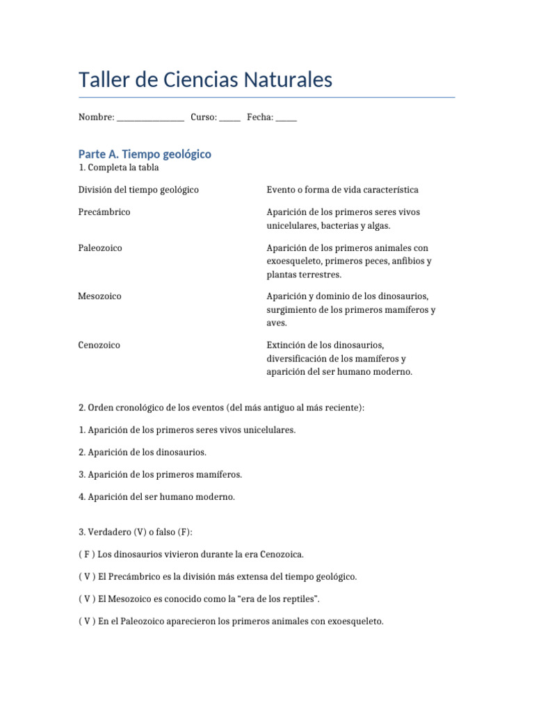 Taller de Ciencias Naturales: Tiempo Geológico y Taxonomía | PDF ...