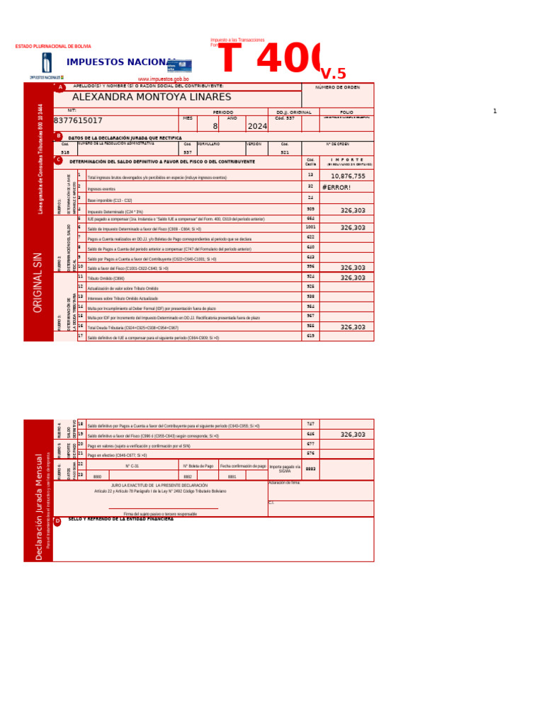 Formulario 400 It | PDF | Impuestos | Finanzas del gobierno