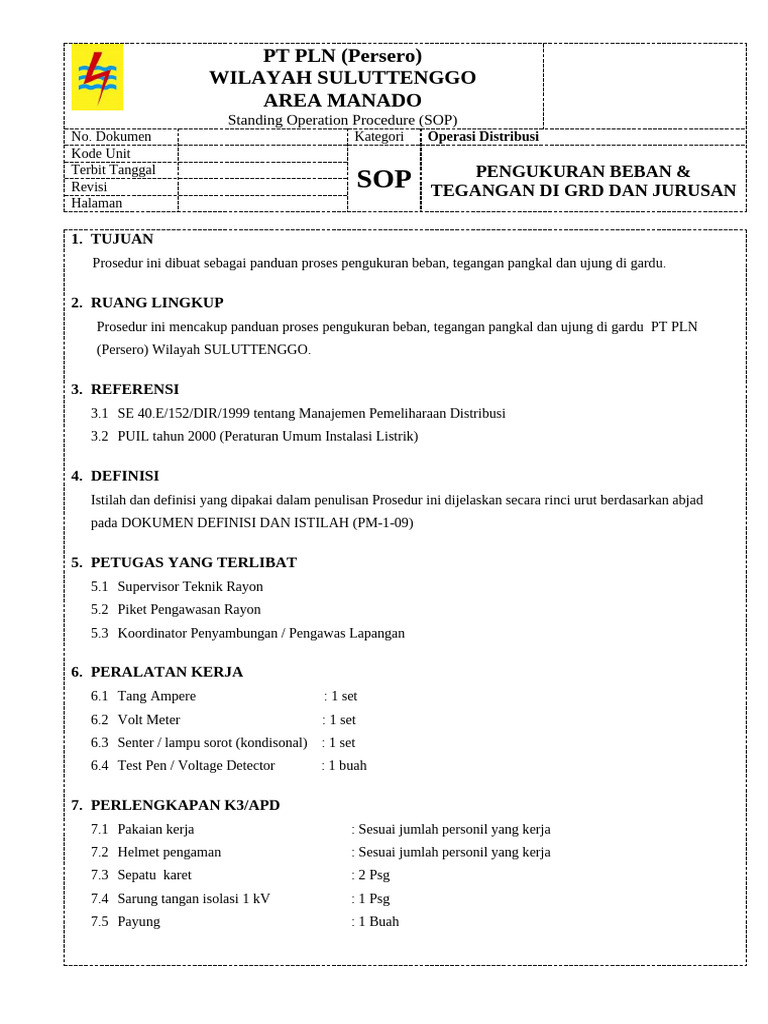 SOP Pengukuran Beban dan Tegangan PLN | PDF