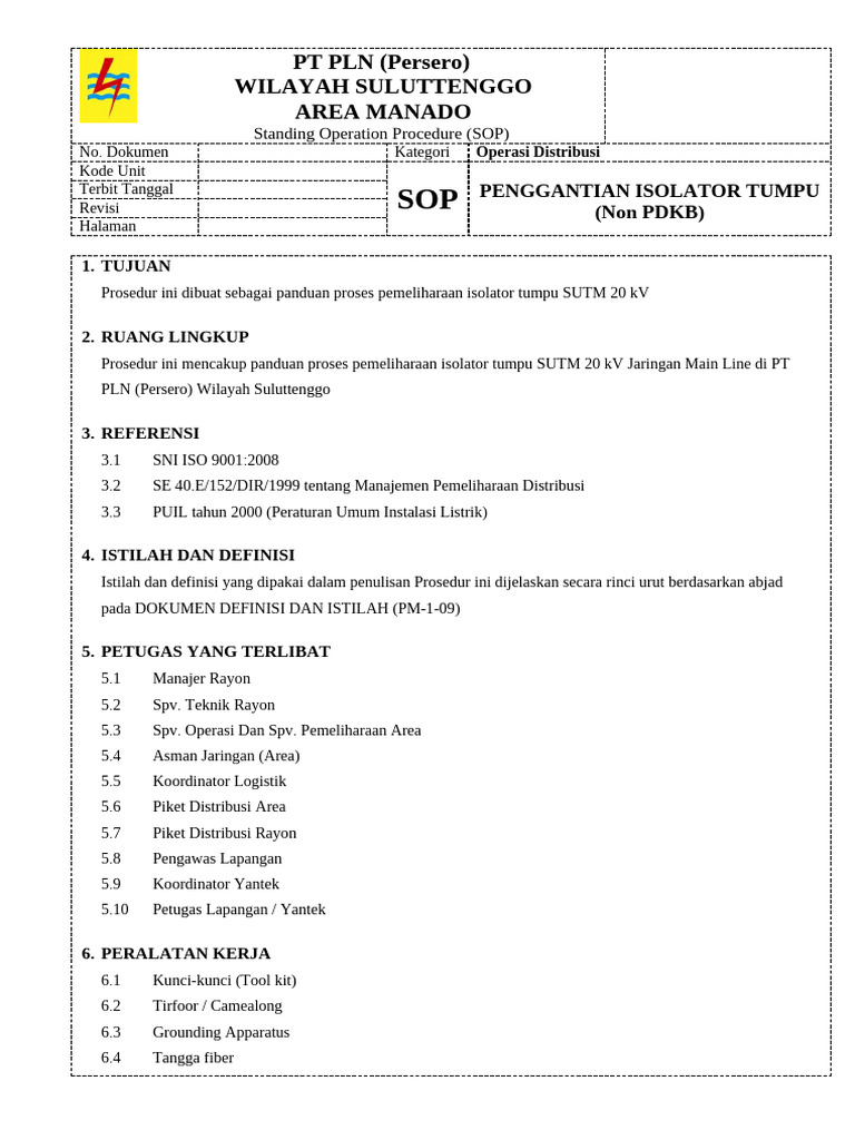 SOP Penggantian Isolator Tumpu SUTM | PDF