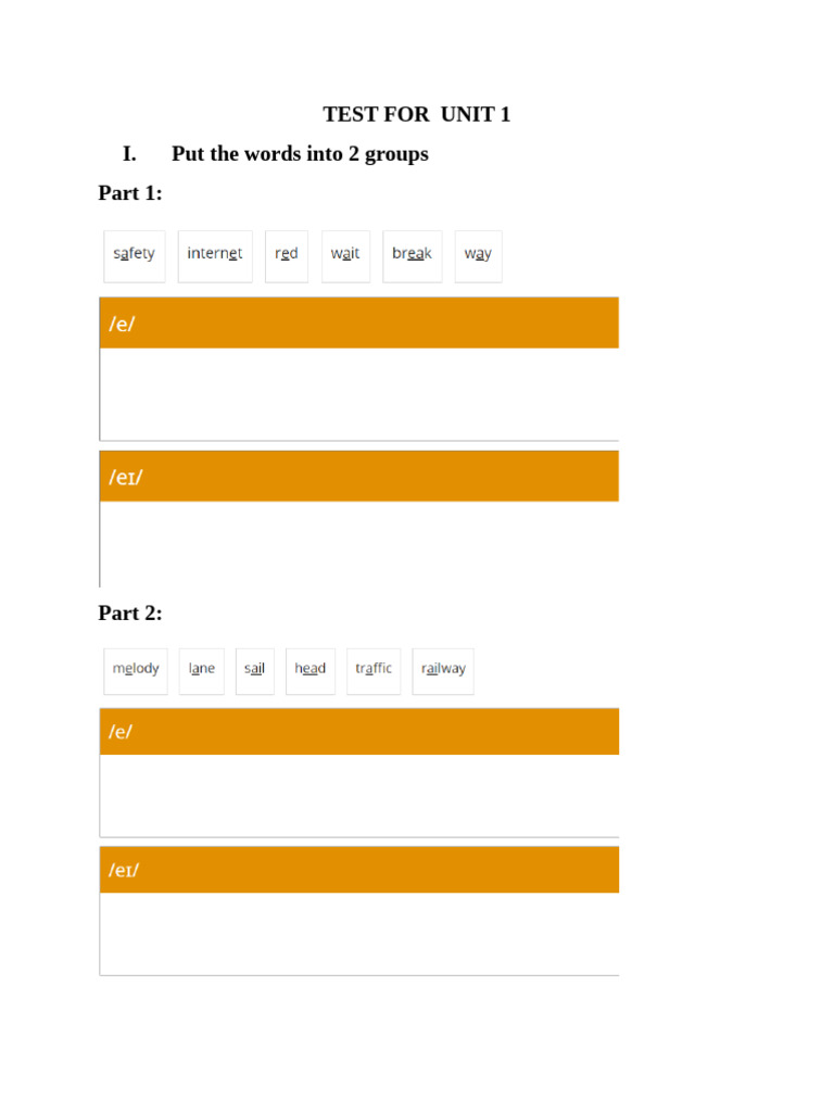 Test For Unit 1 Grade 7 | PDF