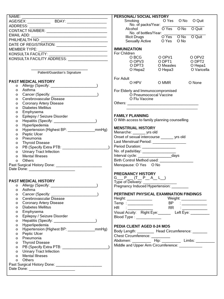 Patient Medical History Form | PDF | Thorax | Heart