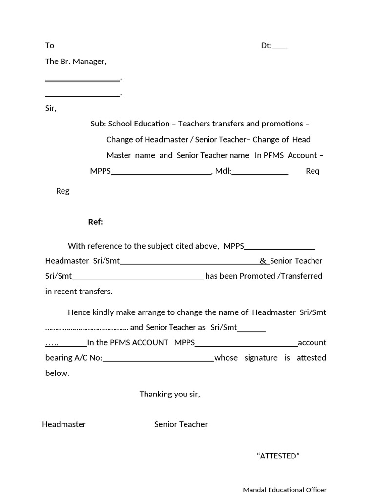 PFMS Account Update for Teacher Transfers | PDF
