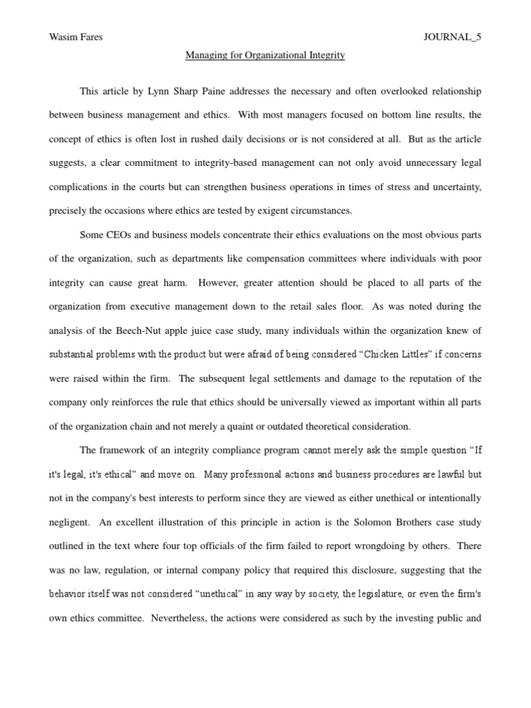 Organizational Integrity | PDF | Integrity | Business Ethics