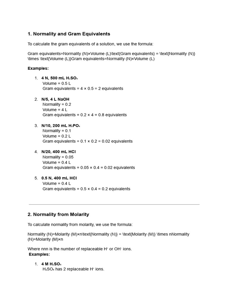 Normality and Titration Notes - Chem | PDF | Titration | Chemistry