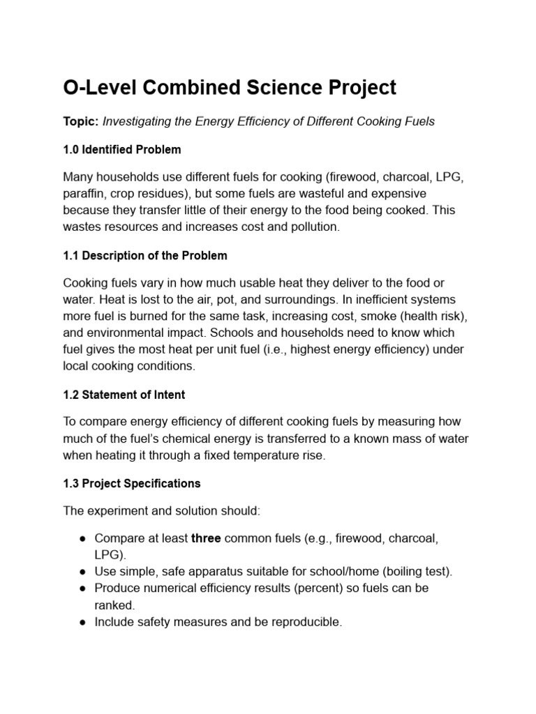 O-Level Combined Science Project | PDF | Stove | Fuels