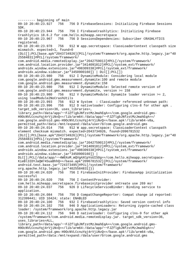 Com - Hello.miheapp - Secretspace Logcat | PDF | Computing | Software