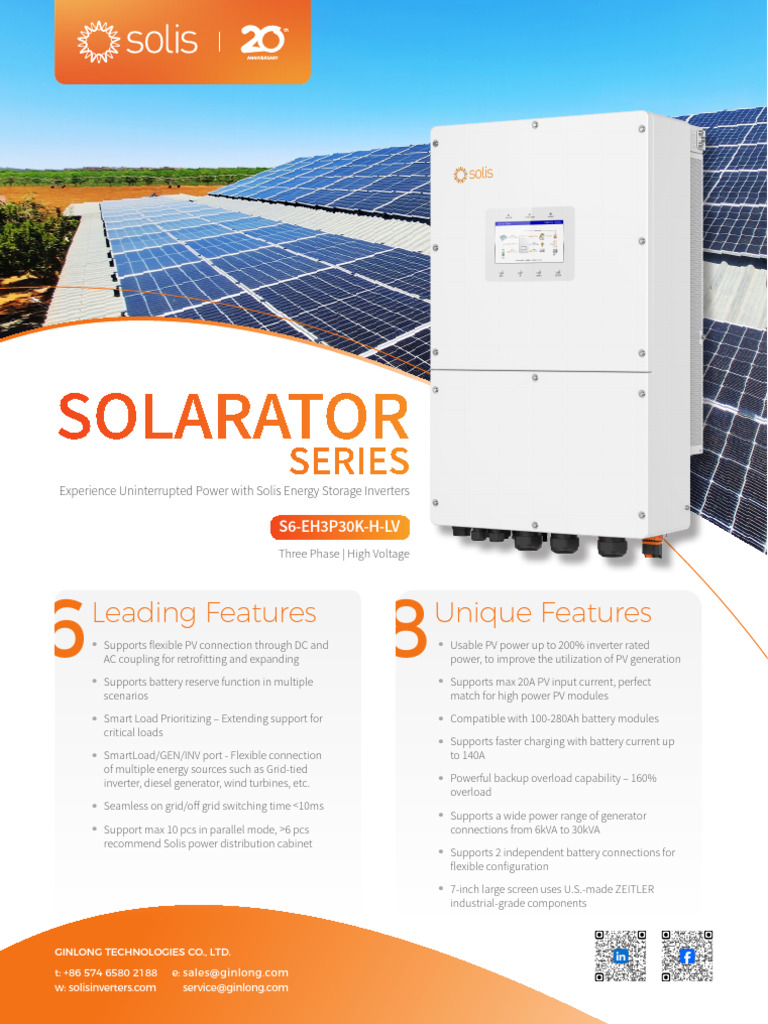 Solis Inverter S6-EH3P30K-H-LV Datasheet GLOBAL V2,8 202507 | PDF | Power Inverter | Electrical Grid