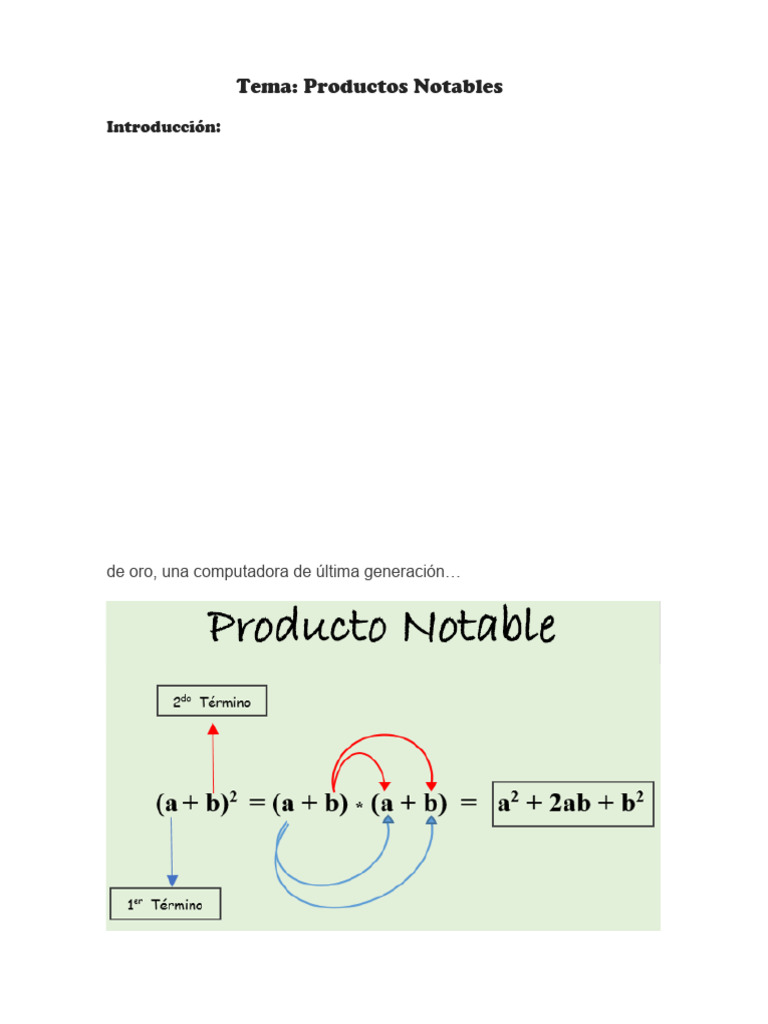 Algebra Productos Notables | PDF | Matemáticas | Álgebra