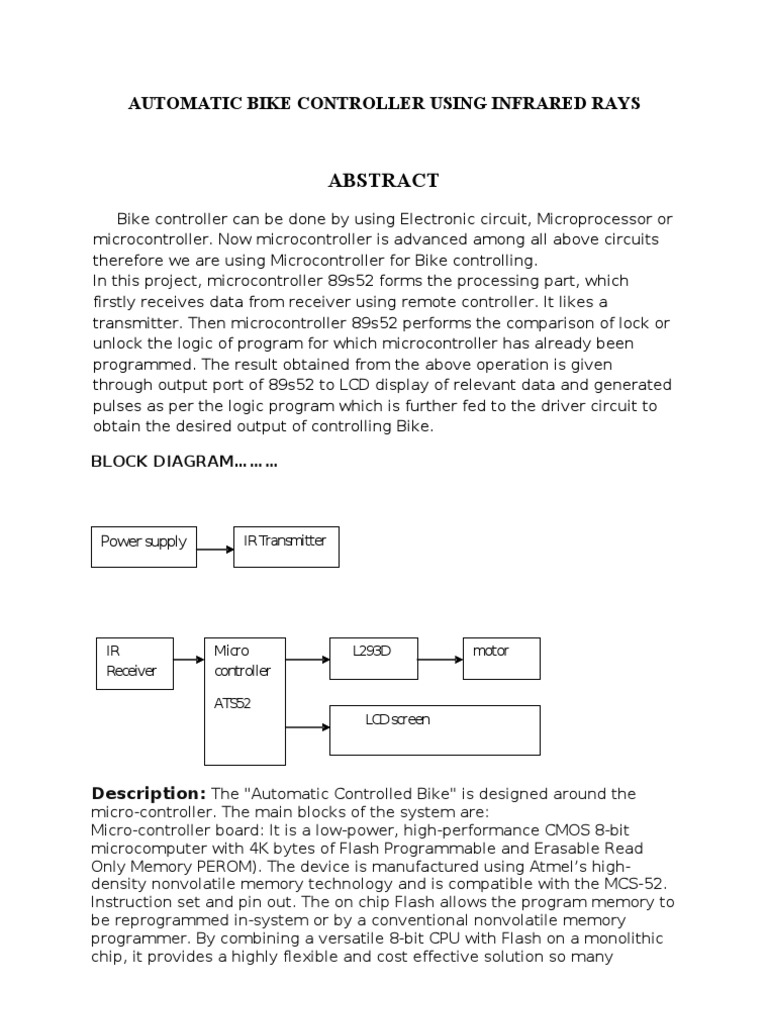 Electronics Project Automatic Bike Controller Using Infrared Rays | PDF ...
