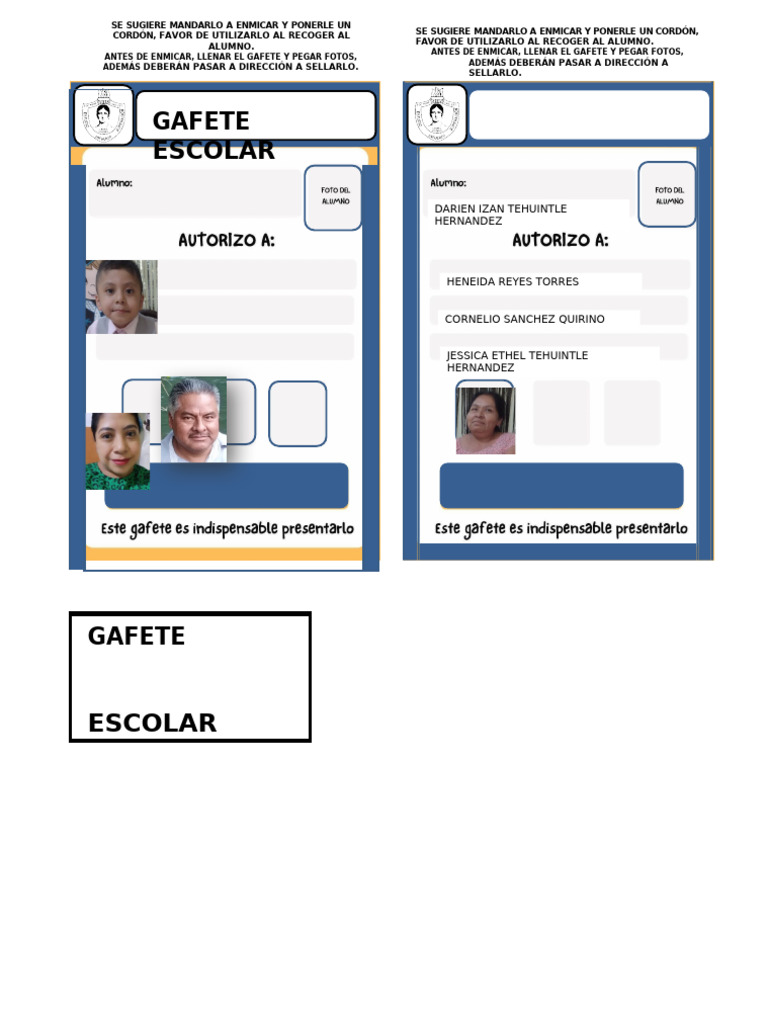 Instrucciones para Gafete Escolar Tehuintle | PDF