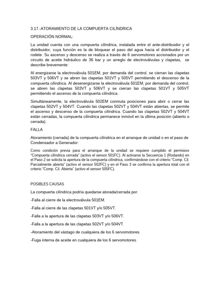 Falla Atoramiento Compuerta Cilindrica en Arranque | PDF