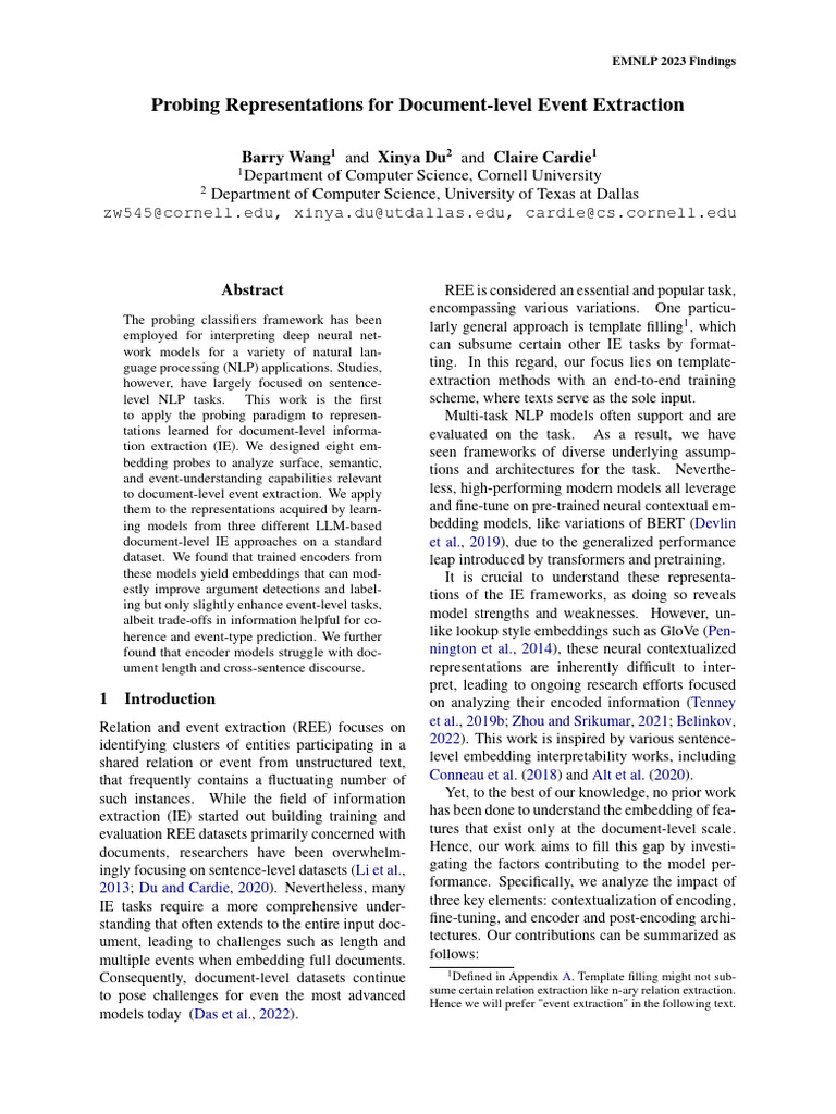 Probing Representations For Document-Level Event Extraction | PDF ...