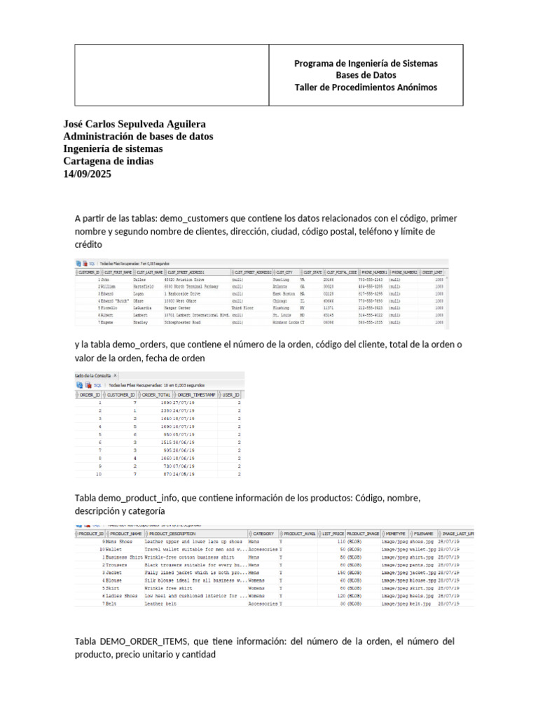 Taller de Bases de Datos Procedimientos Anonimos | PDF | Bases de datos ...