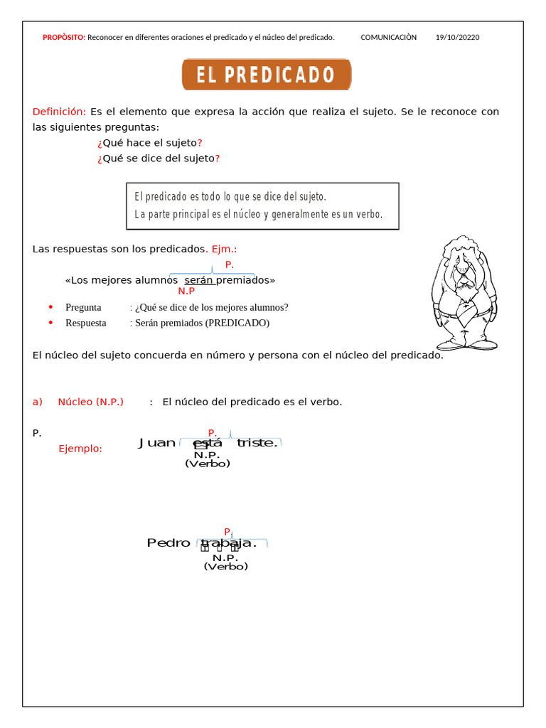Predicado y Núcleo del Predicado en Oraciones | PDF | Predicado ...