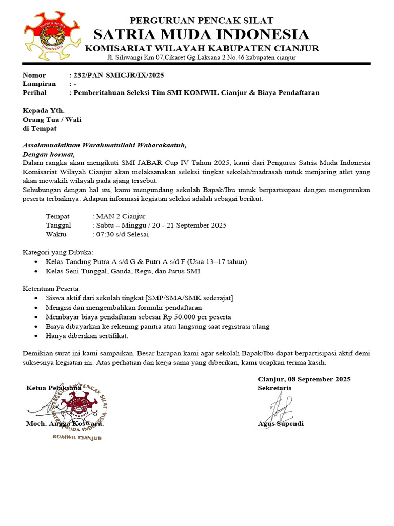 Surat Seleksi SMI | PDF