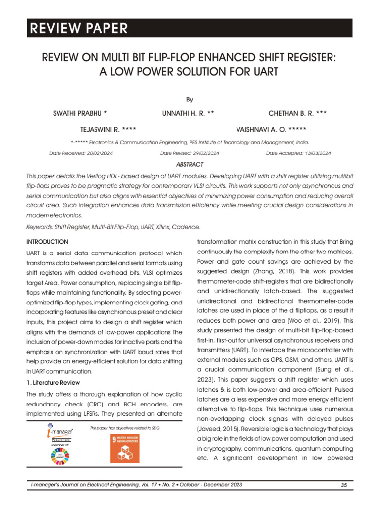 Review On Multi Bit Flip-Flop Enhanced Shift Register - A Low Power ...