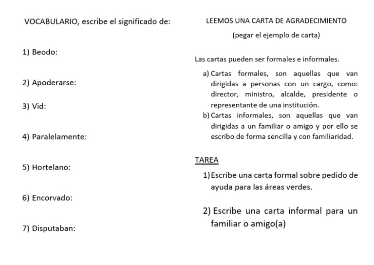 VOCABULARIO y Texto de La Carta | PDF