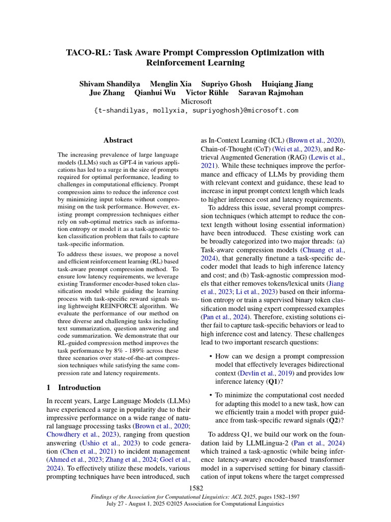 2025ACL - TACO-RL - Task Aware Prompt Compression Optimization With | PDF | Race And Ethnicity ...