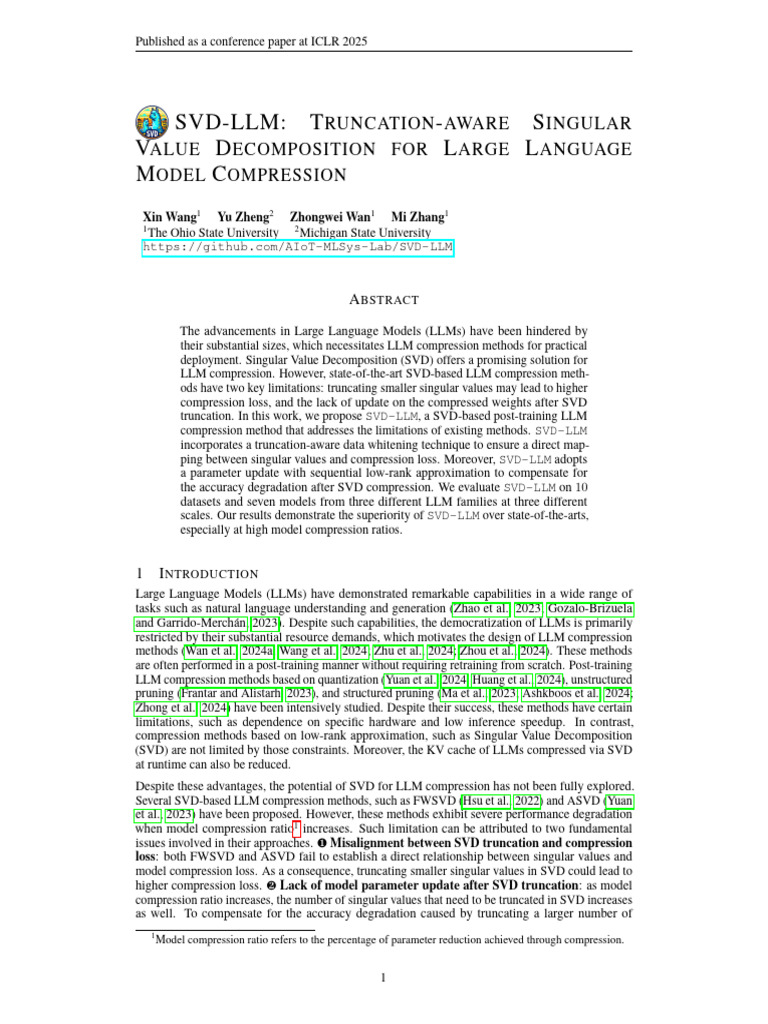 2025ICLR 2301 SVD LLM Truncation Aware | PDF | Data Compression | Matrix (Mathematics)