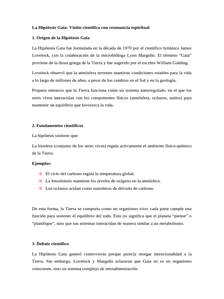 Hipótesis Gaia: Ciencia y Espiritualidad | PDF | Hipótesis de Gaia ...