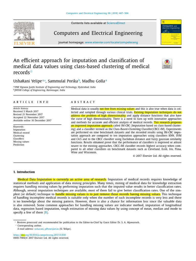 An Efficient Approach For Imputation and Classification of Medical Data Values Using Class-Based ...