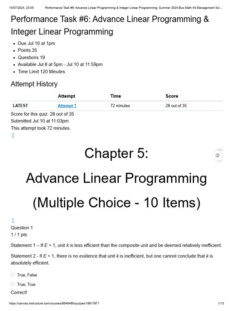 Performance Task #6 - Advance Linear Programming & Integer Linear Programming - Summer 2024 Bus ...