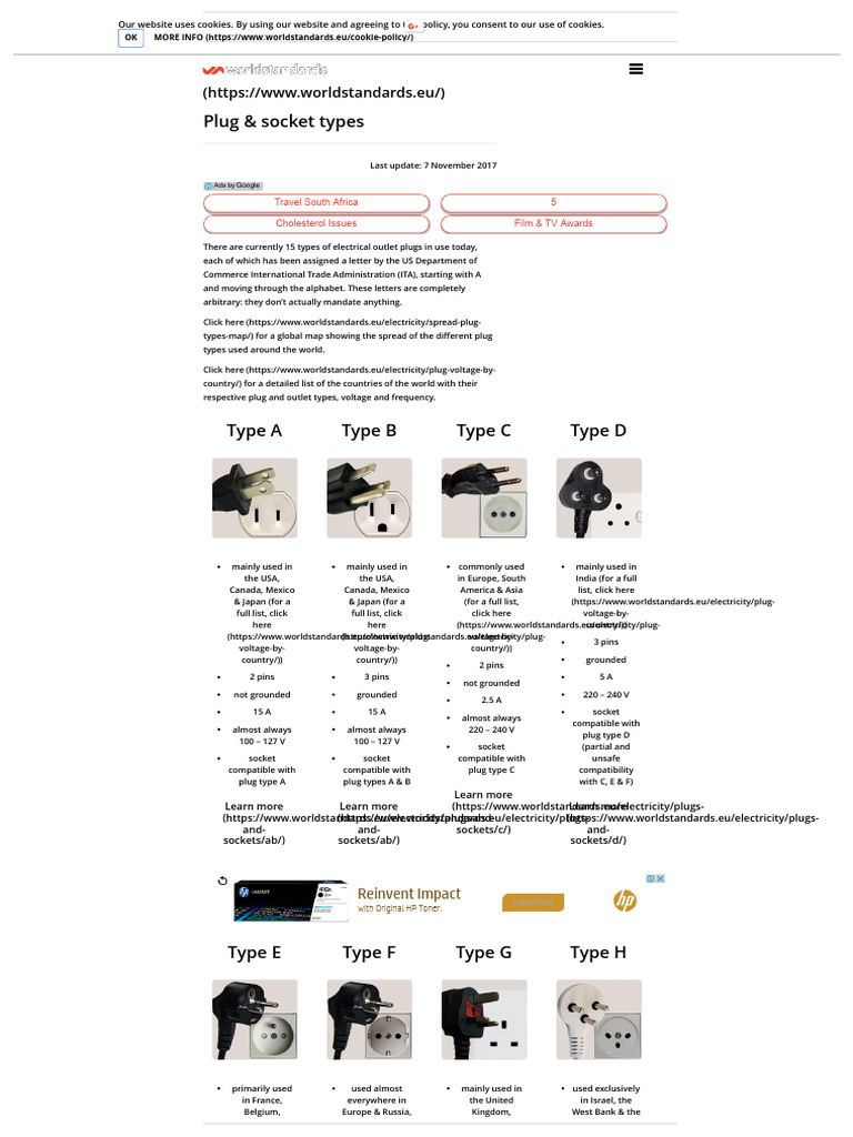 Plug & Socket Types - World Standards | PDF | Ac Power Plugs And ...