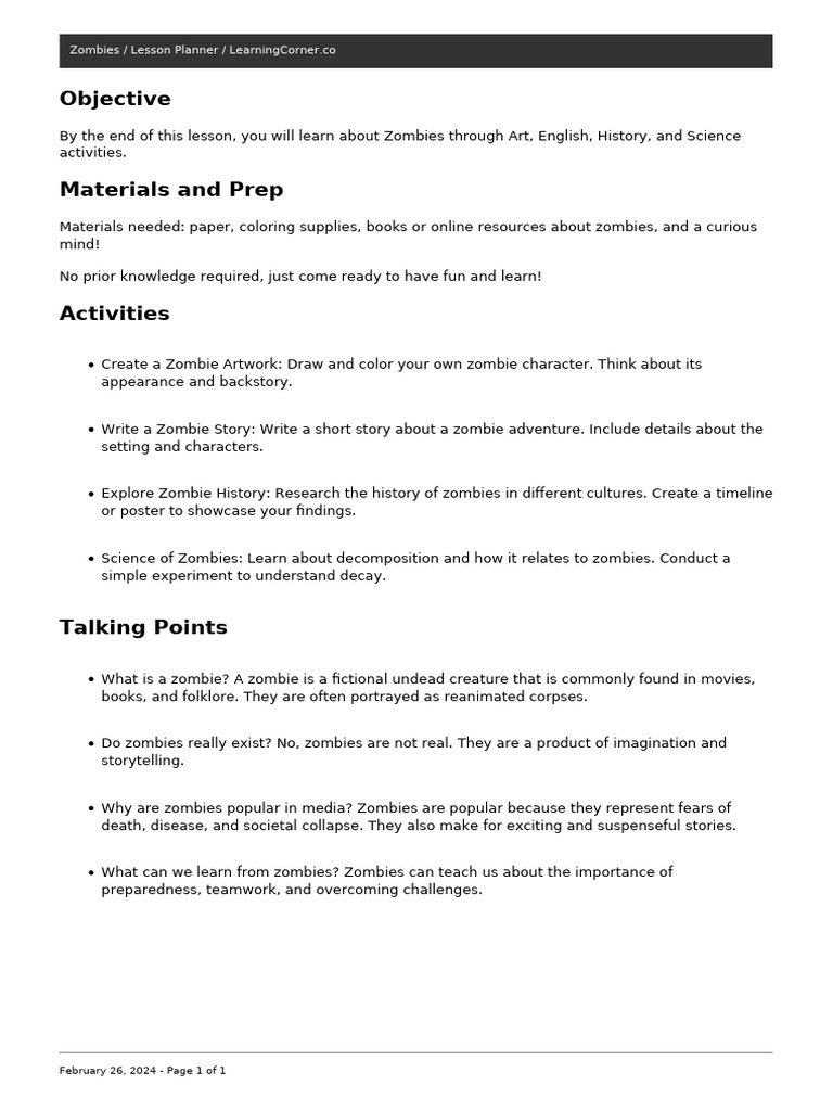 Lesson Plan Zombies | PDF