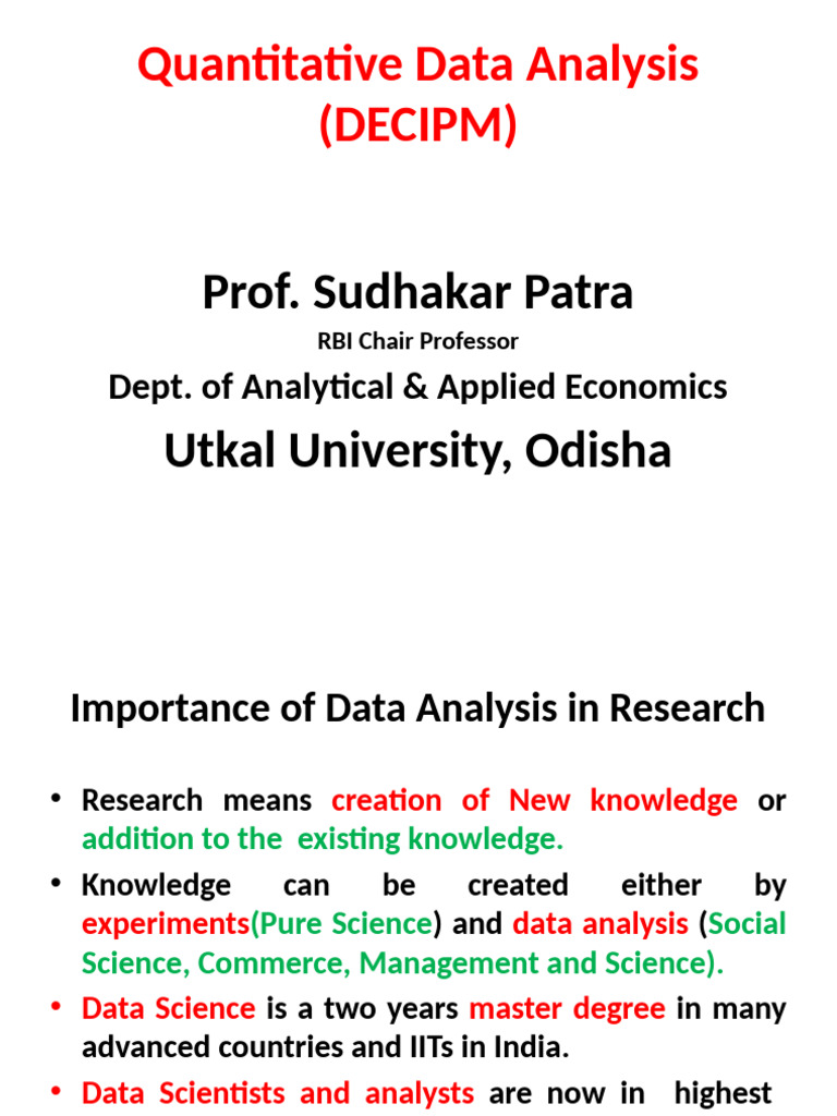 Quantitative Data Analysis - A A Eco-UU - S Patra | PDF | Descriptive Statistics | Statistics