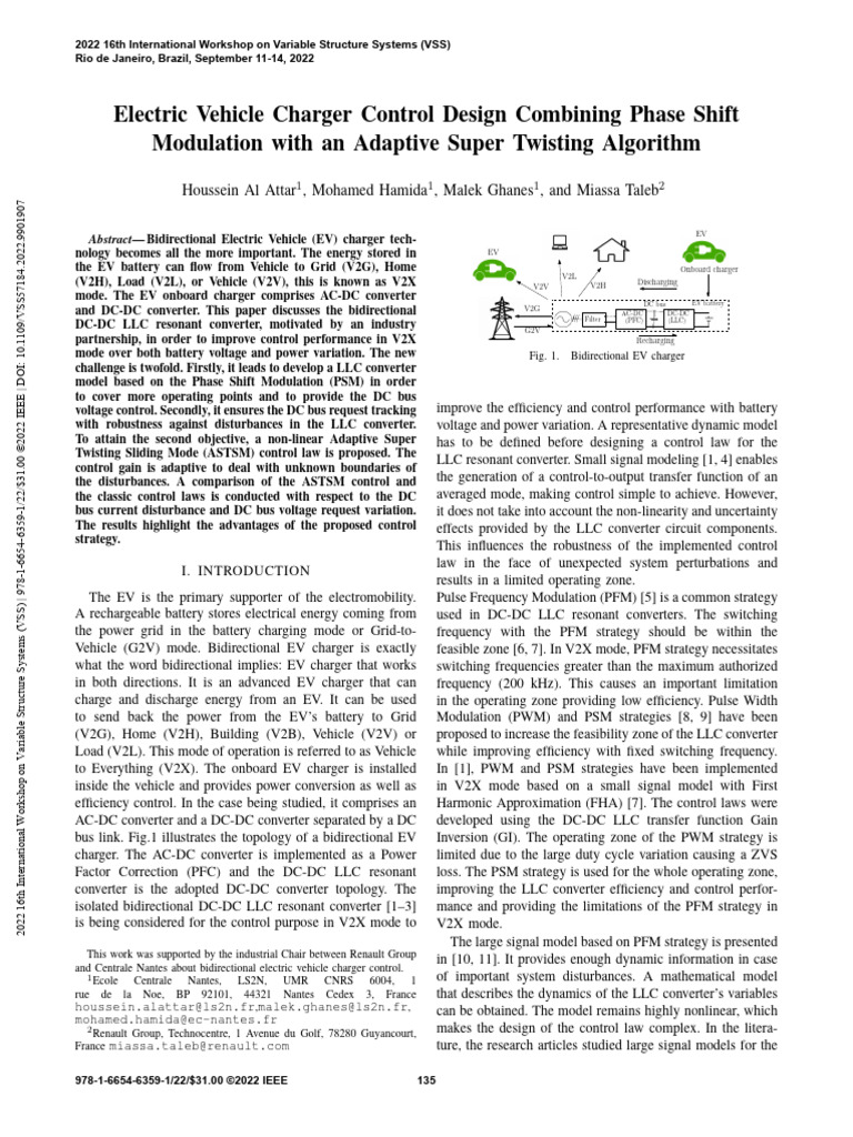 Electric Vehicle Charger Control Design Combining Phase Shift Modulation With An Adaptive Super ...