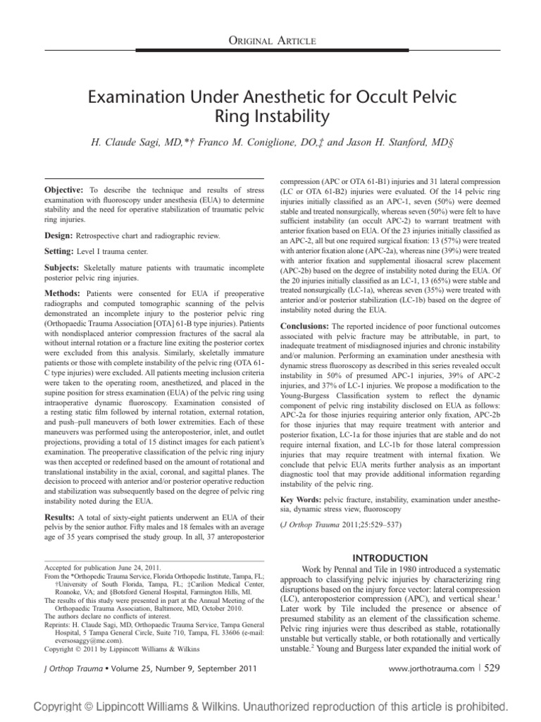 EUA for Pelvic Ring Instability Analysis | PDF | Pelvis | Ct Scan