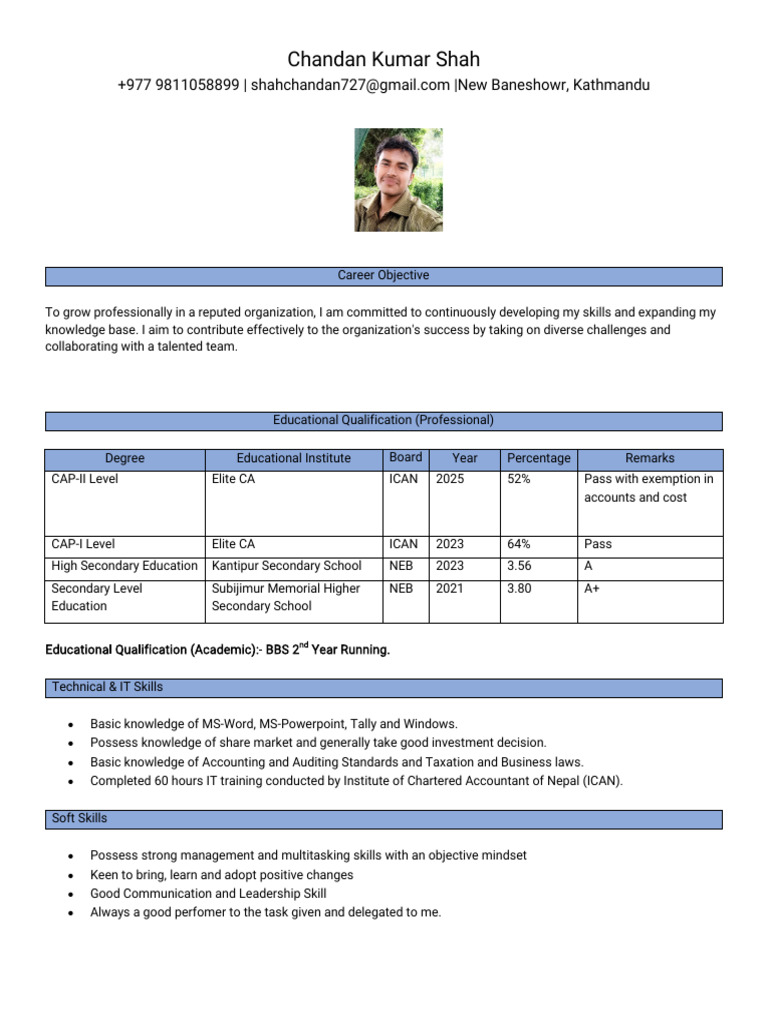 Chandan Kumar Shah's Professional Profile | PDF