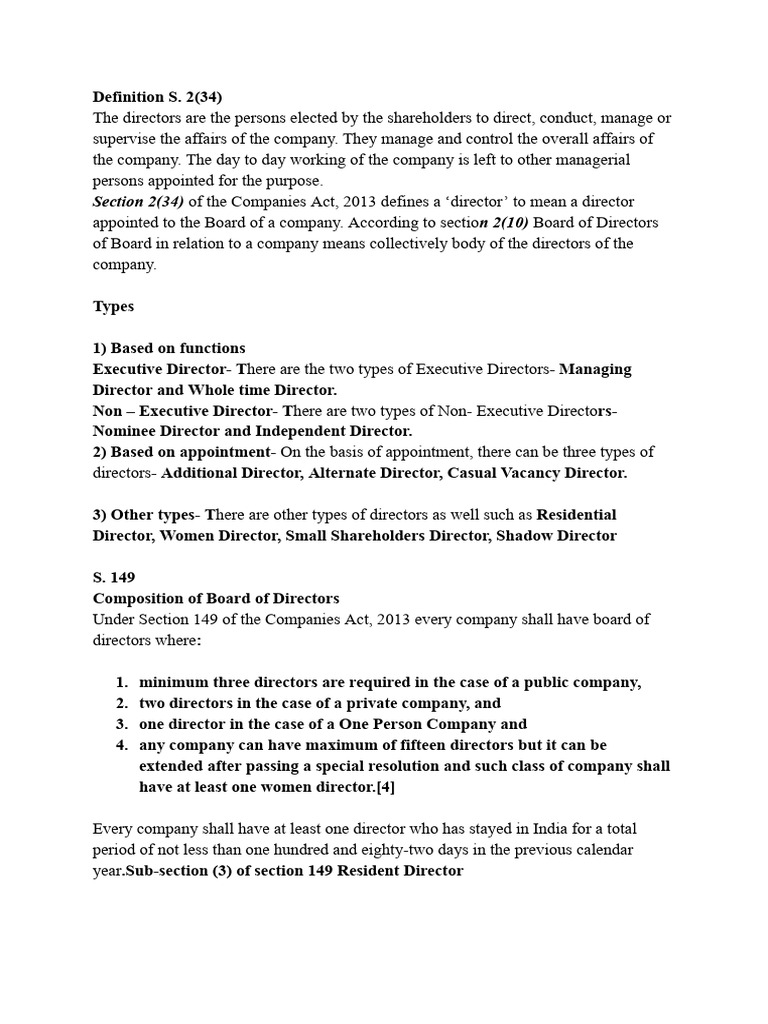 Understanding Company Directors in India | PDF | Board Of Directors ...