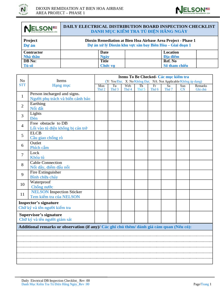 8.daily Electrical DB Inspection Checklist - Rev.00 | PDF