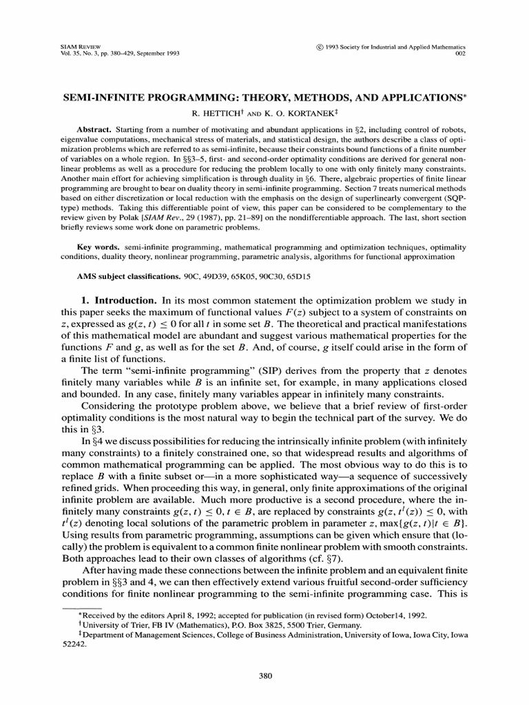 Semi-Infinite Programming Overview | PDF | Mathematical Optimization ...