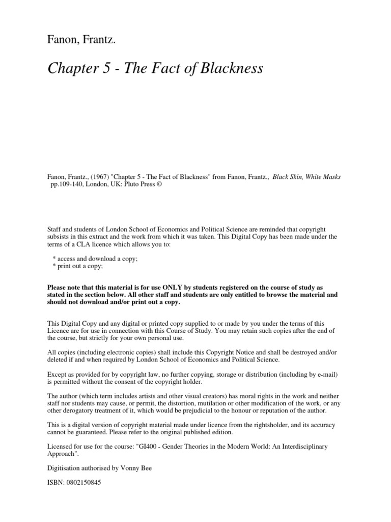 Chapter 5 - The Fact of Blackness: Fanon, Frantz | PDF