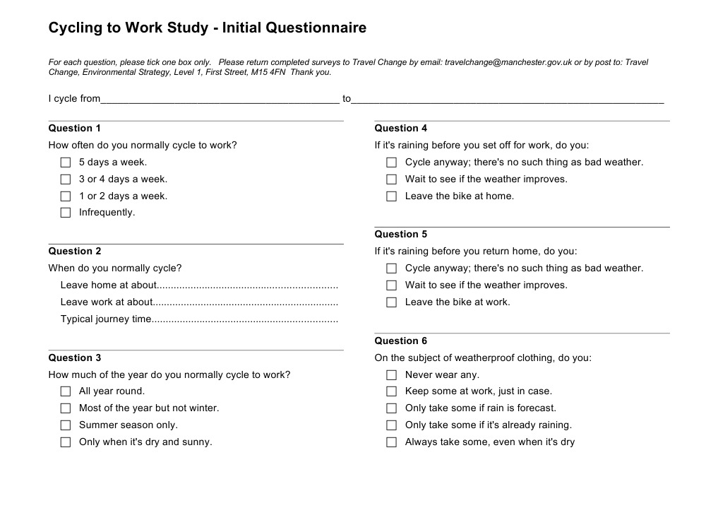 Cycling To Work MCR - Initial Questionnaire | PDF
