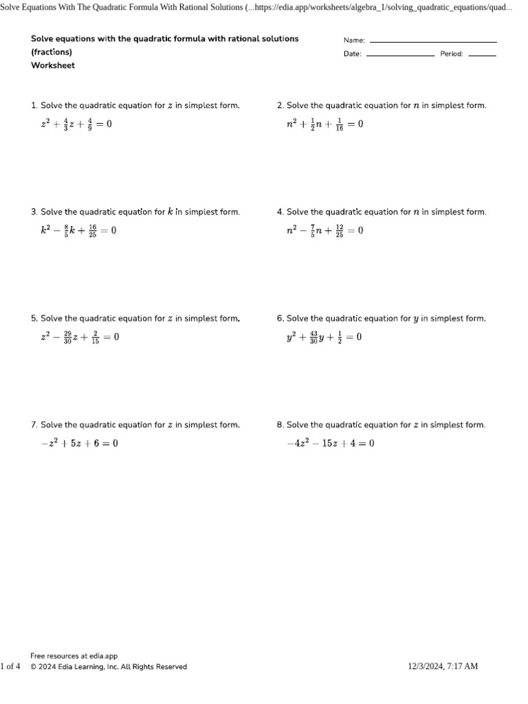 Quadratic Formula: Rational Solutions Guide | PDF