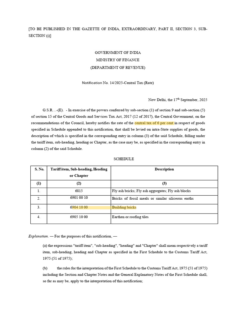 GST Rate Notification for Bricks 2025 | PDF | Taxes | Payments