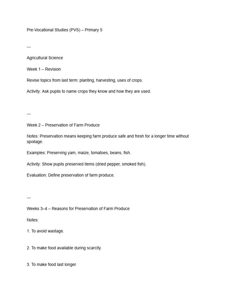 Pre-Vocational Studies (PVS) - Primary 5 | PDF