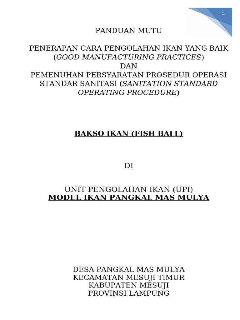 Panduan GMP dan SSOP Bakso Ikan | PDF
