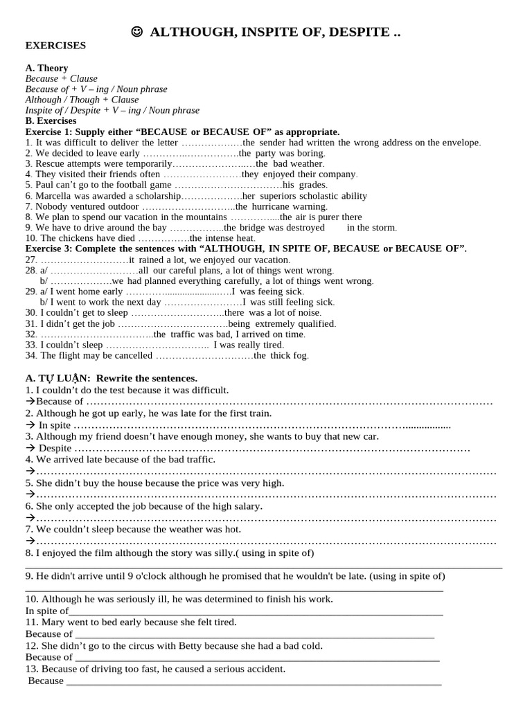 Ninh Duong NhungBai Tap Although Because | PDF