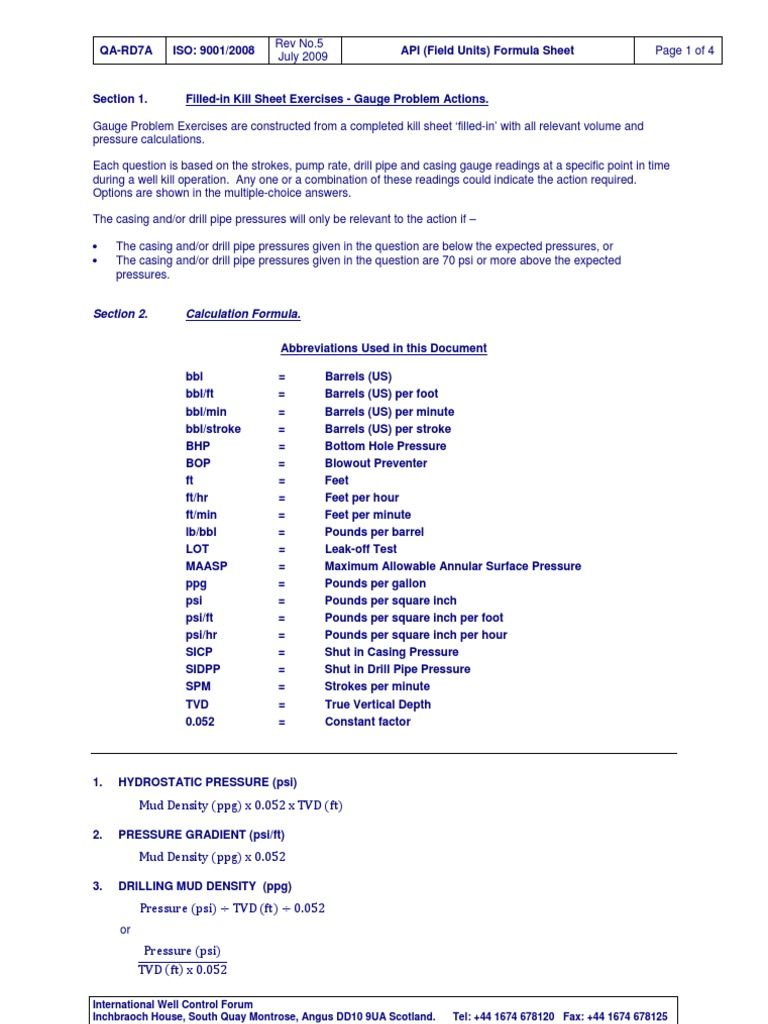 API Formula Sheet | PDF