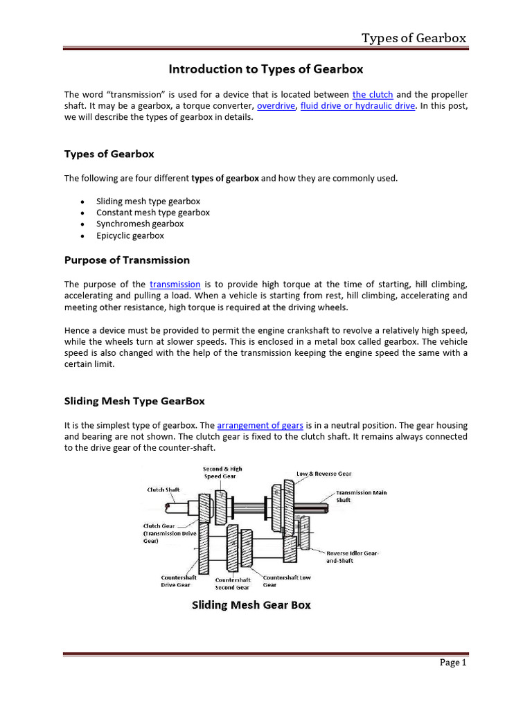 Types of Gearboxes Explained | PDF | Manual Transmission | Gear